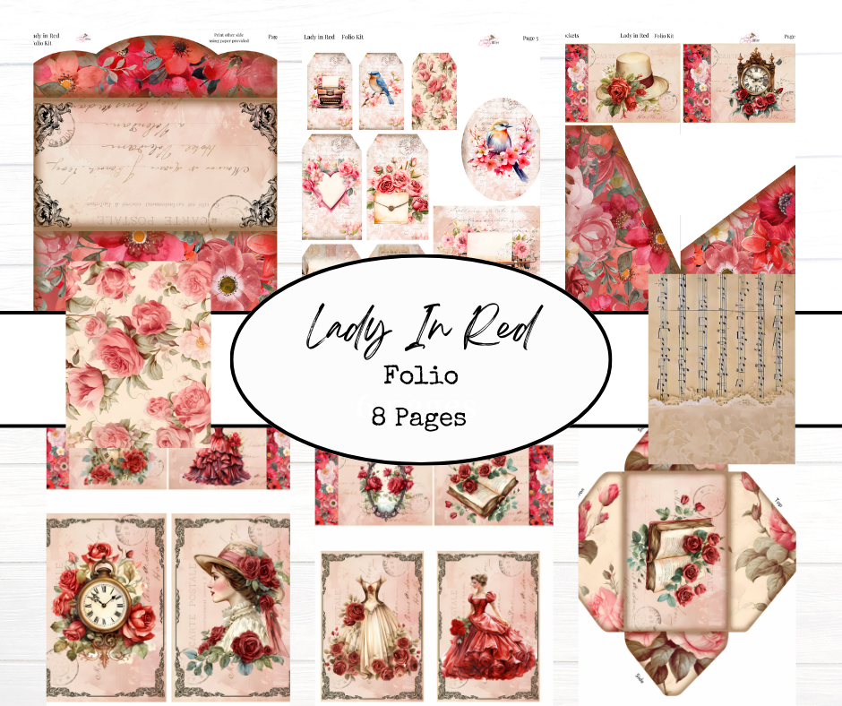Lady in Red Folio Kit Digital Printables - The Crafty DIYer