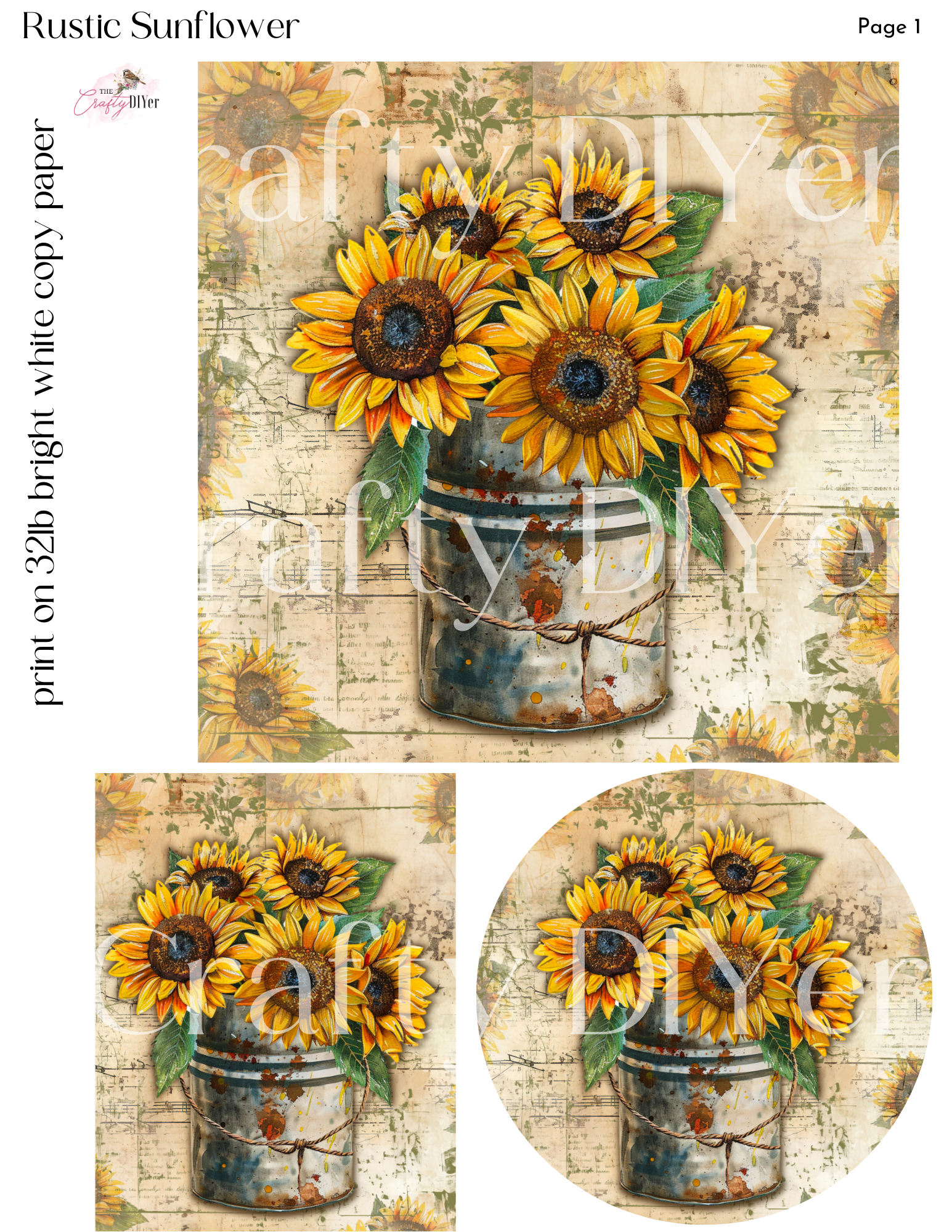 Rustic Sunflower Digital Printables - The Crafty DIYer