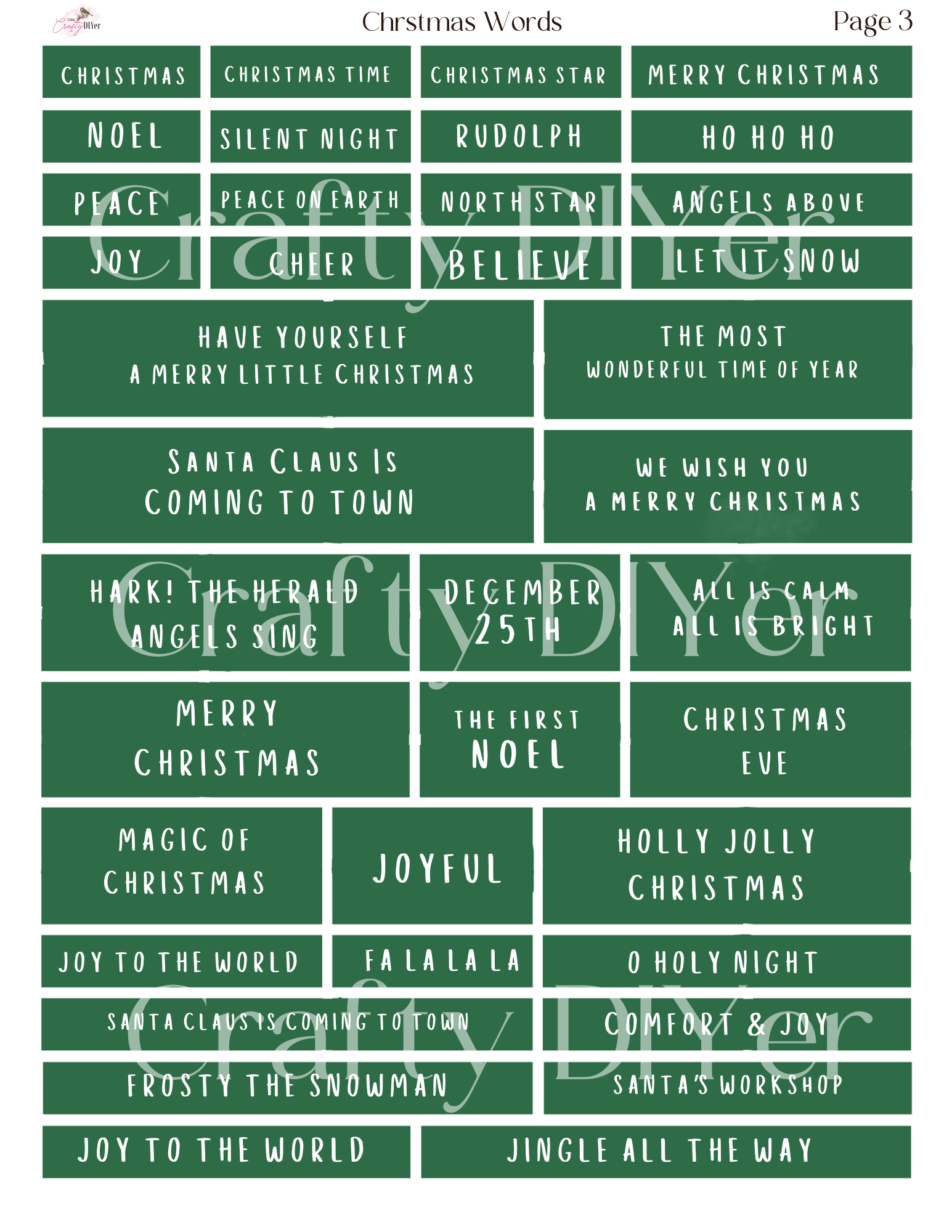 Christmas Words Digital Printables - The Crafty DIYer