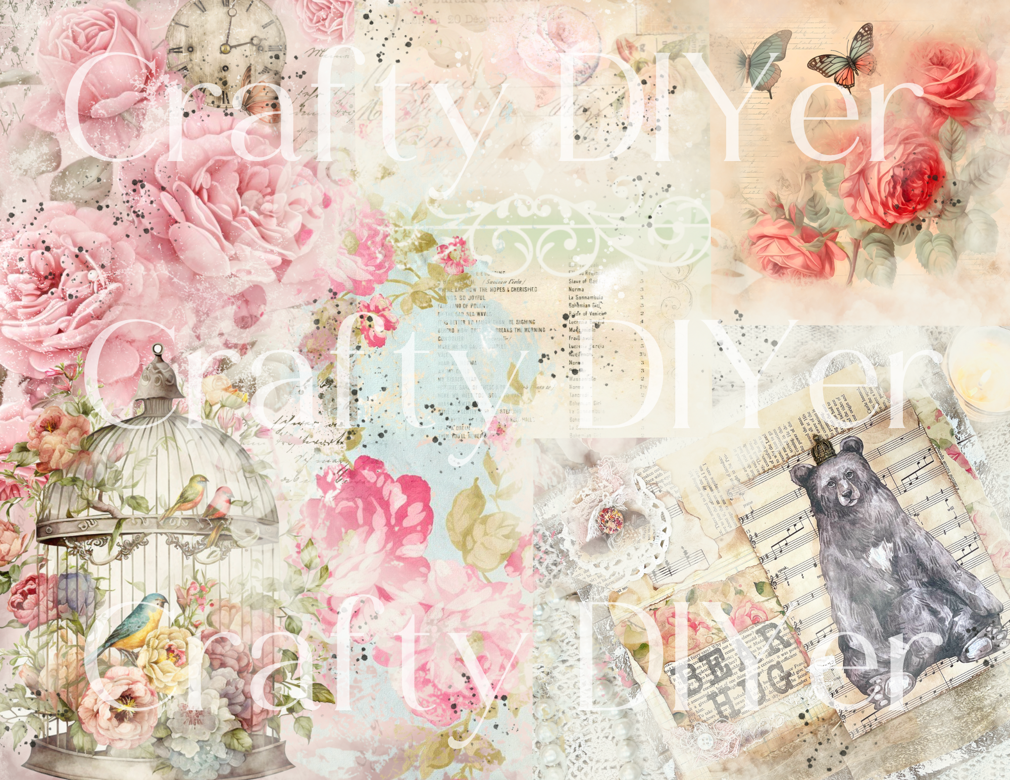 Shabby Pink Collage Digital Printables - The Crafty DIYer