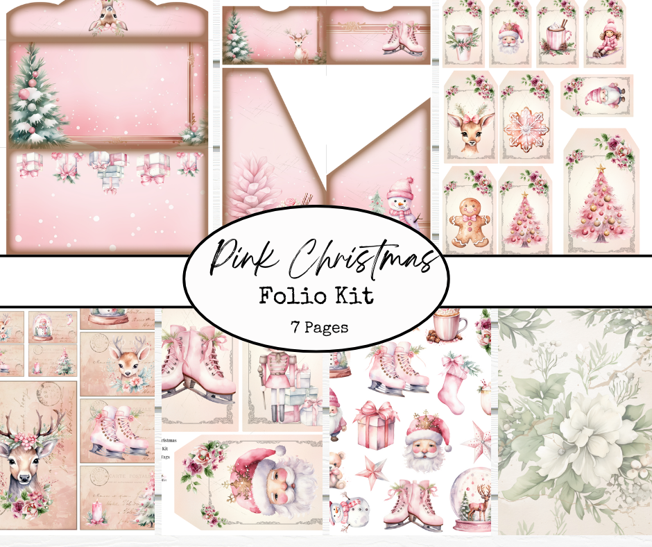 Pink Christmas Folio Kit Digital Printables - The Crafty DIYer